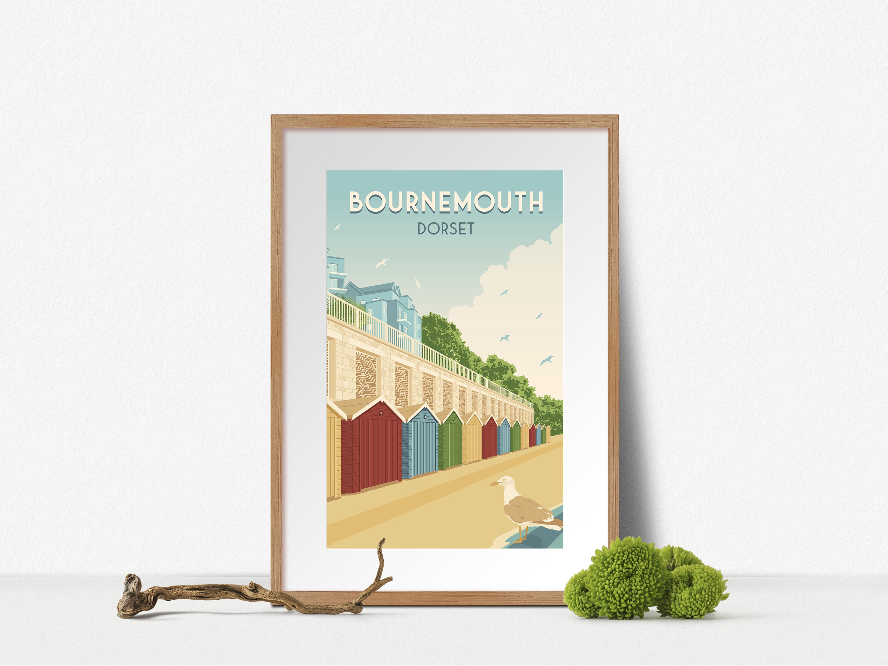 Bournemouth Travel Poster Beach Hut Seaside Print Dorset - Etsy UK