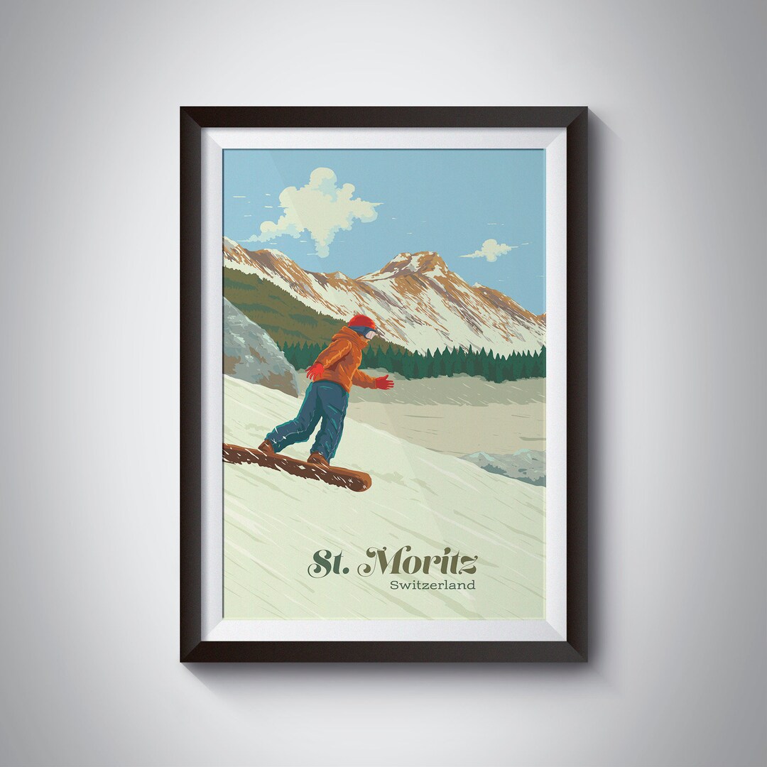 St. Moritz Snowboarding Poster, Schweiz Skiing Print, Cresta Run, Retro Kunstwerk, Vintage, Ski ...