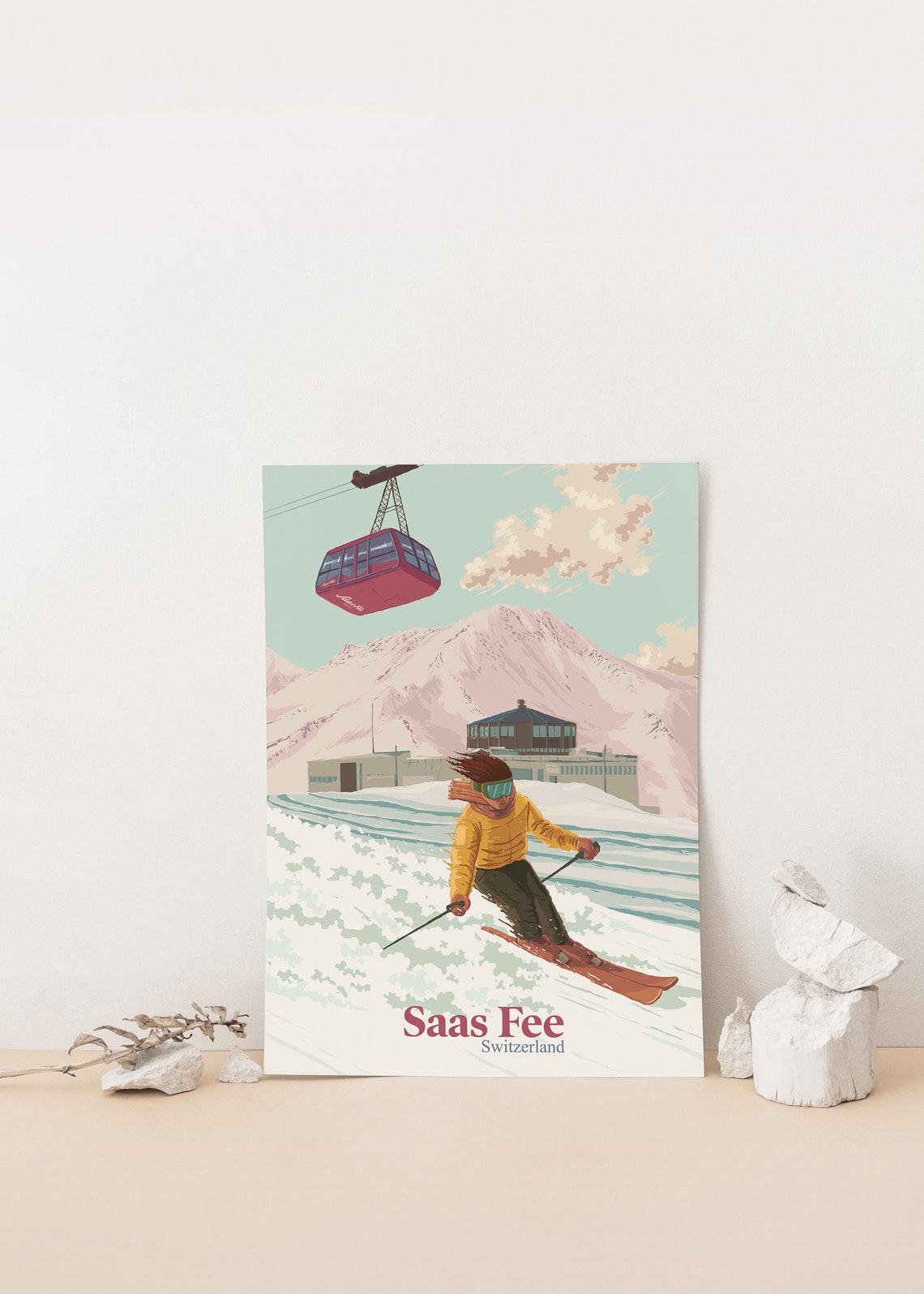 Saas Fee Ski Resort Poster Switzerland Travel Print Swiss - Etsy