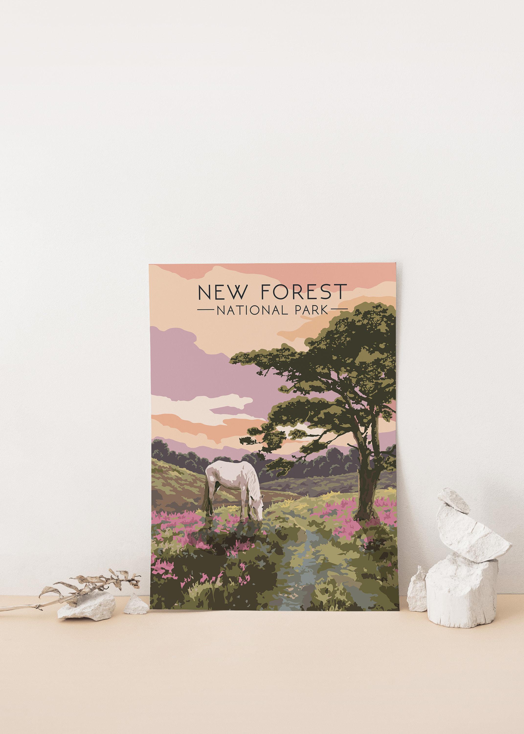 New Forest National Park Poster, Travel Print, New Forest Ponies ...