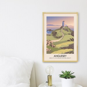 Anglesey AONB Travel Poster, North Wales, Twr Mawr Lighthouse, Isle of ...