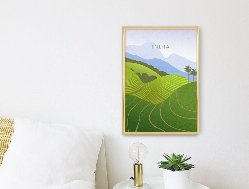 India Minimal Travel Poster, Munnar, Tea Plantations, Kerala, Goa ...