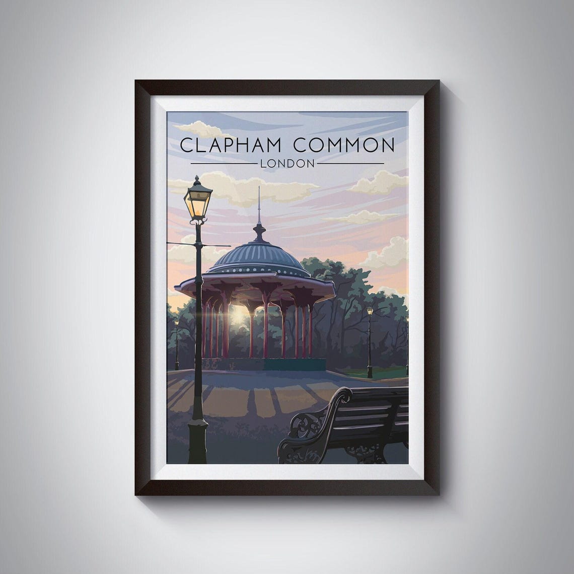 Clapham Common Poster, London Parks Print, Lambeth, Balham, Wandsworth ...