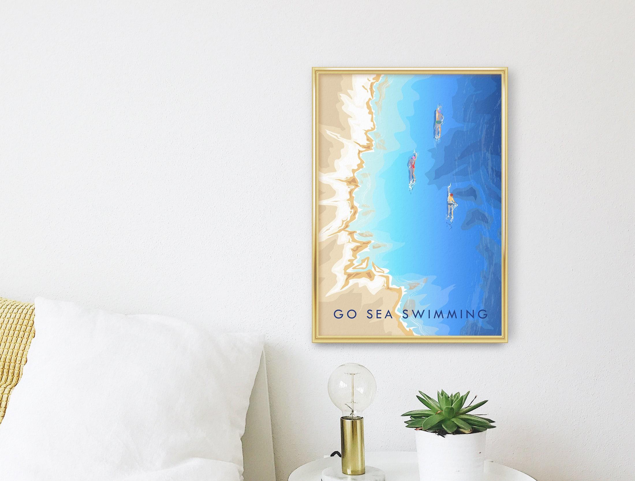 Go Sea Swimming Travel Poster, Wild Swimming, Open Water Swimming ...