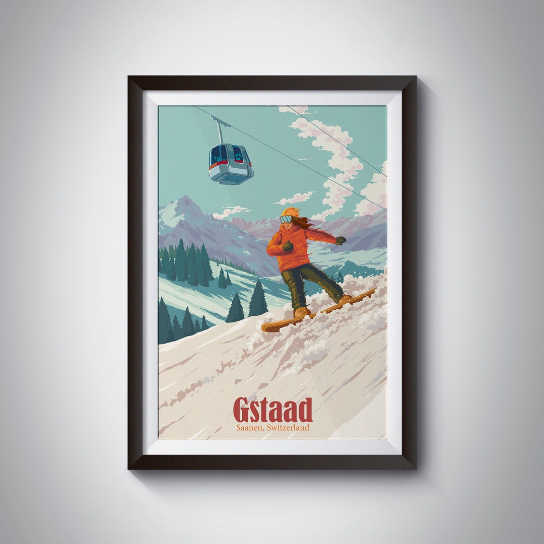 Gstaad Snowboarding Poster, Switzerland Skiing Print, Schweizer Alpen ...