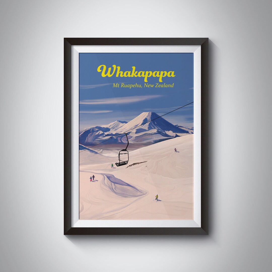 Whakapapa Ski Resort Poster, Mount Ruapehu New Zealand, Turoa ...