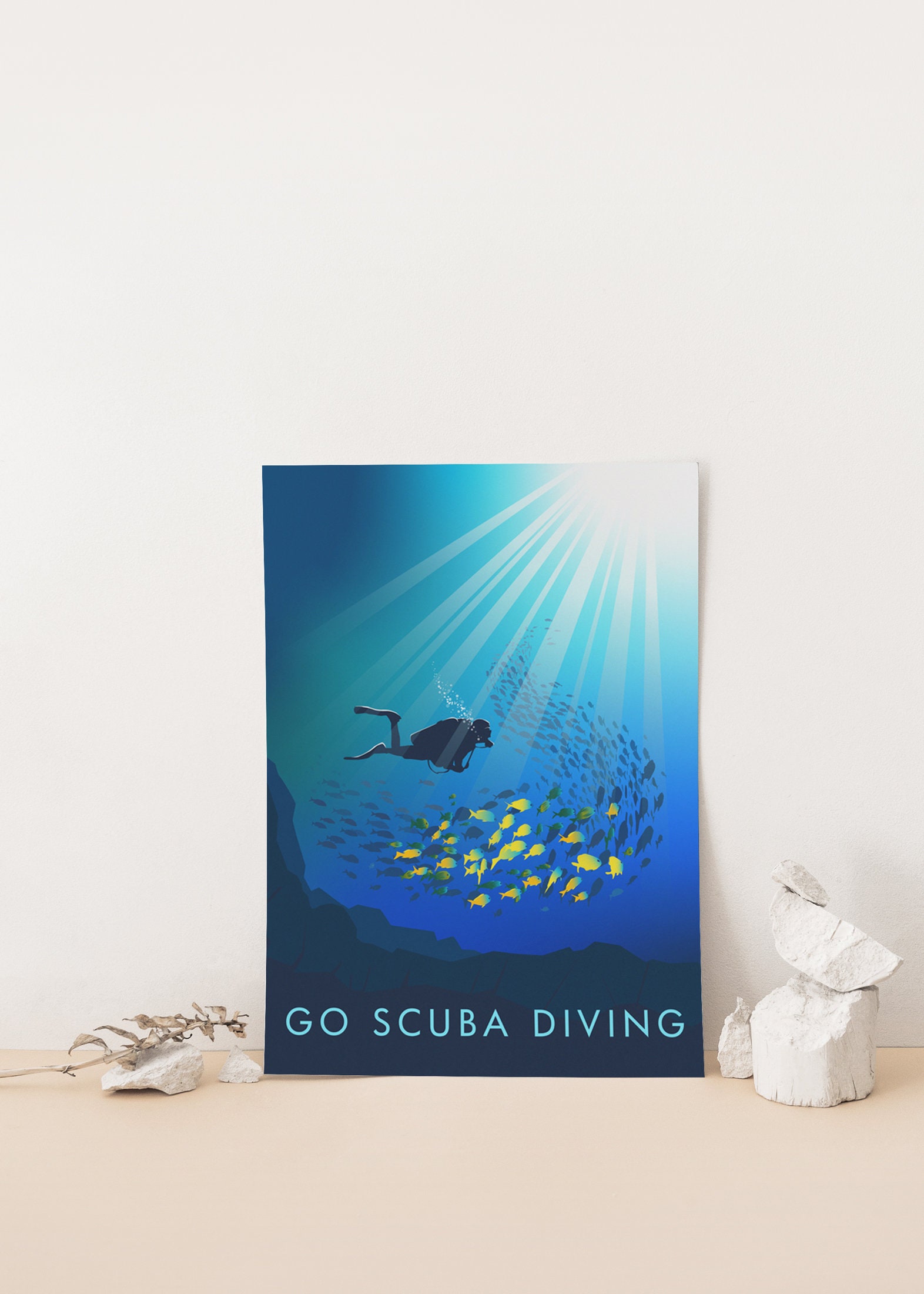 Go Scuba Diving Print Scuba Diver Travel Poster Deep Sea | Etsy