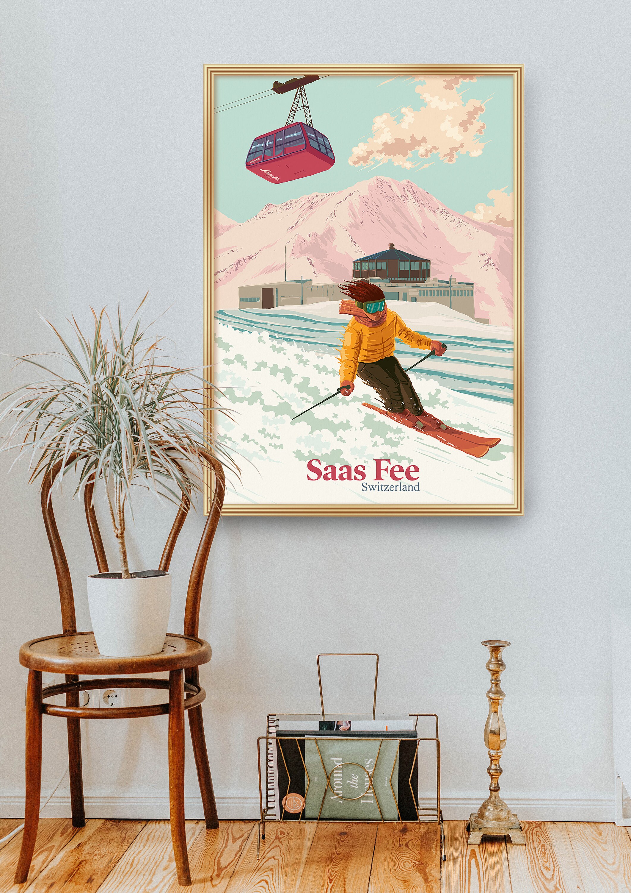 Saas Fee Ski Resort Poster Switzerland Travel Print Swiss - Etsy