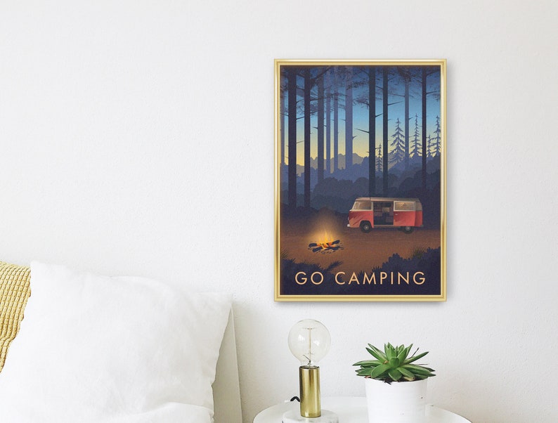 Go Camping Travel Poster Camper Van Print Wild Camping | Etsy