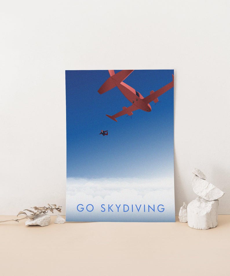 Go Skydiving Art Print, Parachuting, Travel Poster, Outdoor Hobbies ...