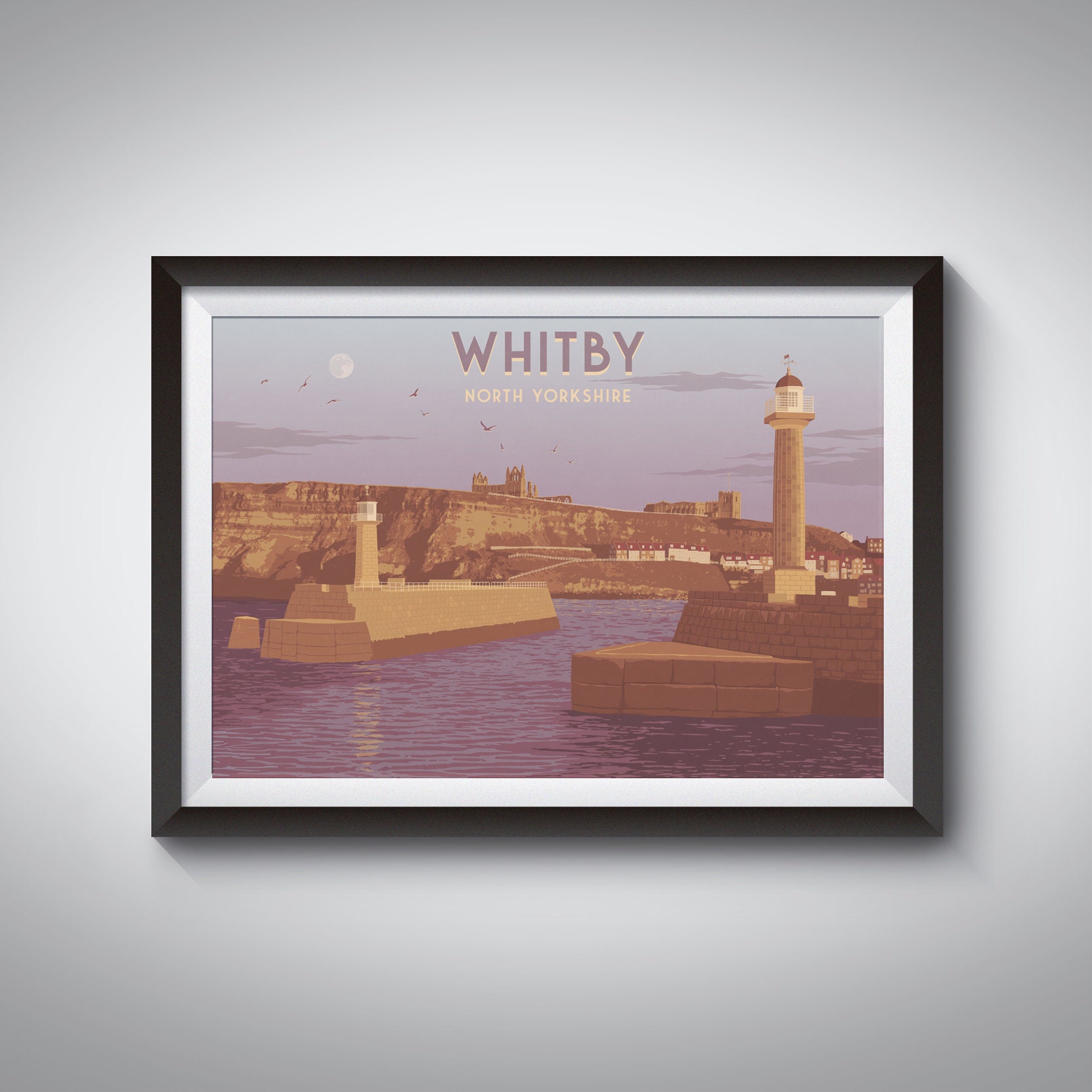 Whitby Travel Poster Yorkshire Wall Art Seaside Travel | Etsy