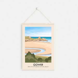 Gower AONB Travel Poster, Wales, Gower Peninsula, Glamorgan, Gŵyr ...