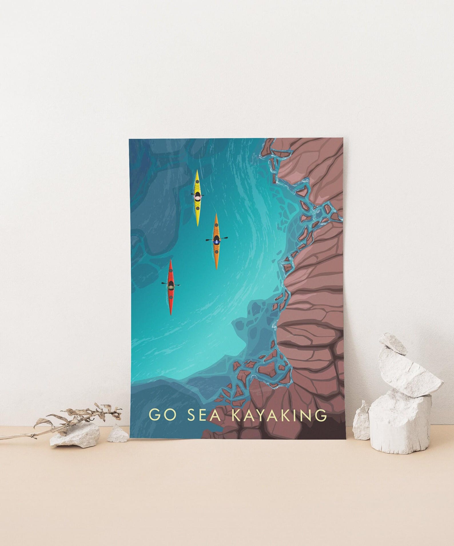 Go Sea Kayaking Art Print, Travel Poster, Adventure Sports, Kayak Gift ...