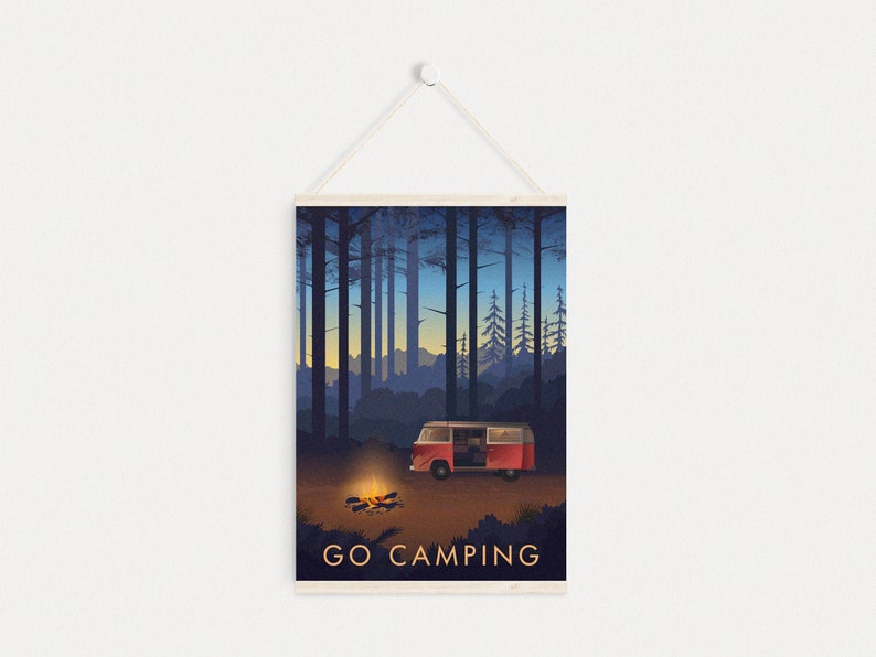 Go Camping Travel Poster Camper Van Print Wild Camping | Etsy