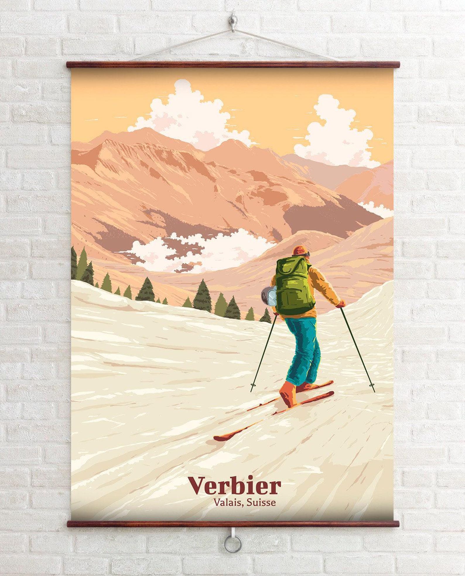 Verbier Ski Resort Poster, Switzerland, Swiss Alps, Vintage Skiing ...