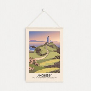 Anglesey AONB Travel Poster, North Wales, Twr Mawr Lighthouse, Isle of ...