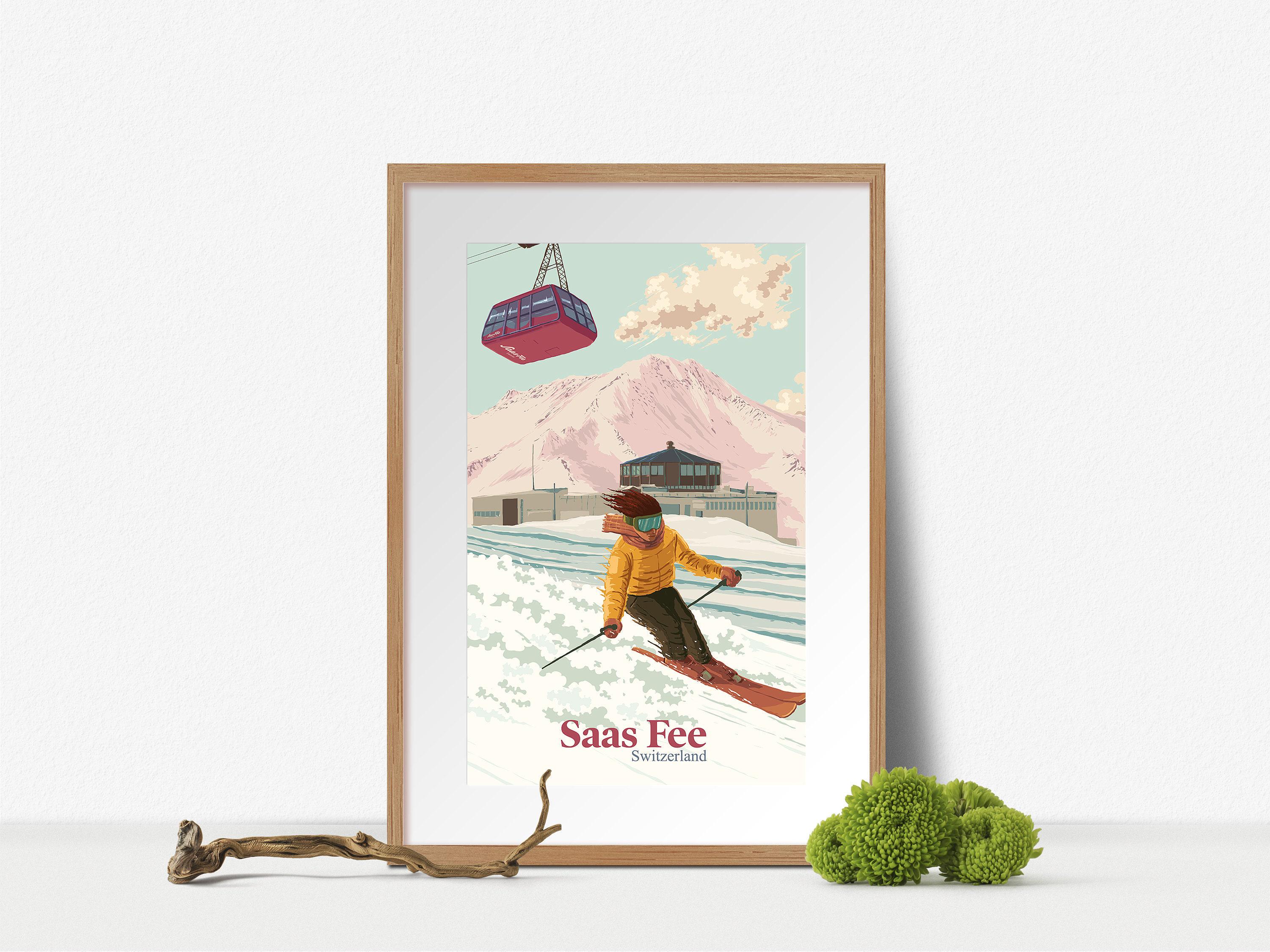 Saas Fee Ski Resort Poster, Switzerland Travel Print, Swiss Alps, Saas ...