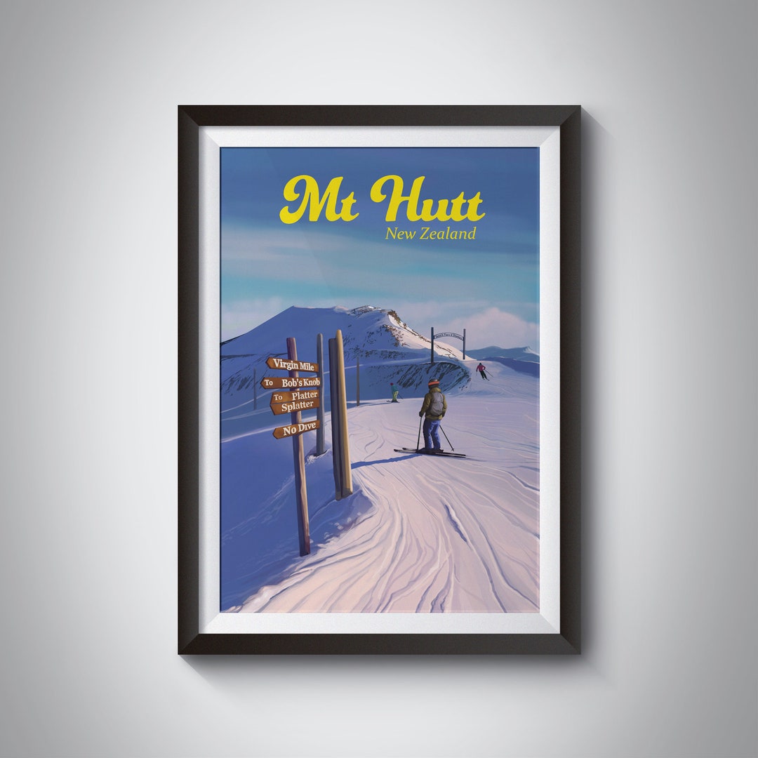 Mt Hutt Ski Resort Poster, Mount Hutt New Zealand, Vintage Ski Resort ...