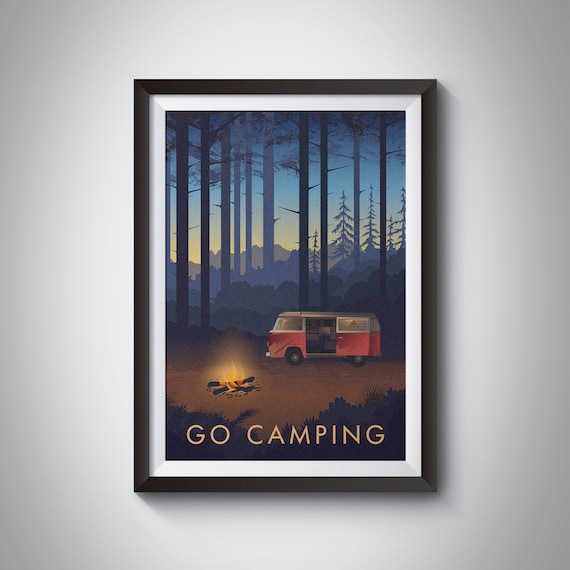 Go Camping Travel Poster Camper Van Print Wild Camping | Etsy
