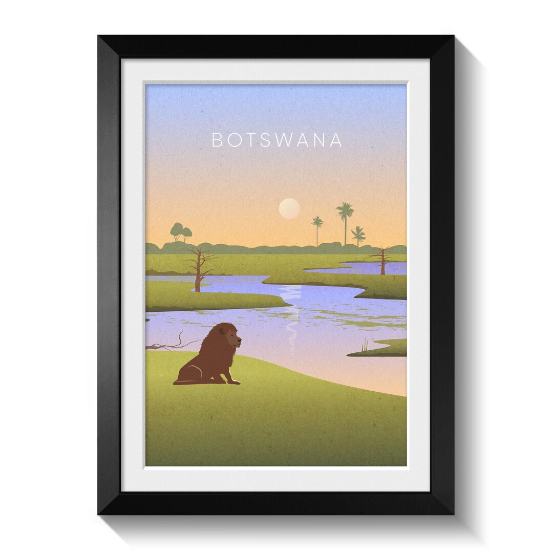 Botswana Minimal Travel Poster, South Africa Print, Okavango Delta ...