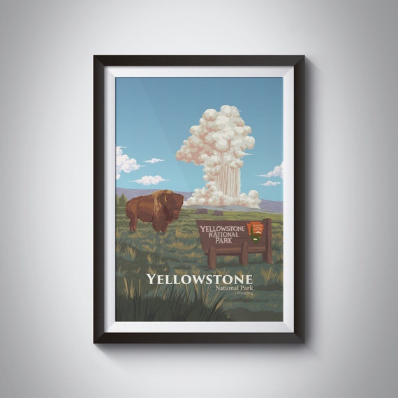 Yellowstone National Park Poster USA Travel Poster Wyoming | Etsy