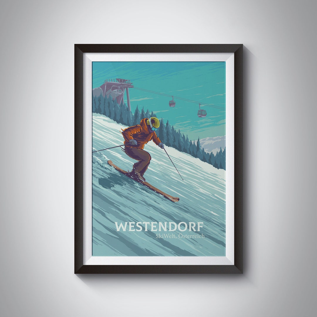 Westendorf Ski Resort Poster, Skiwelt Austria, Brixen Valley, Kitzbuhel, Vintage Ski Print ...