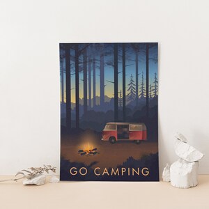 Go Camping Travel Poster, Camper Van Print, Wild Camping, Outdoor ...