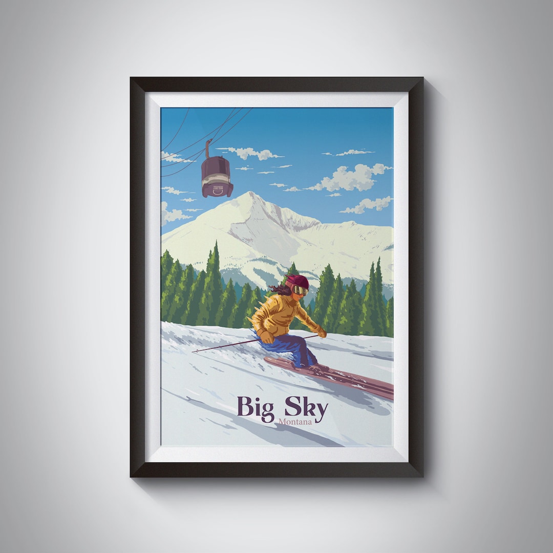 Big Sky Ski Resort Poster, Big Sky Montana Print, Skiing Art ...