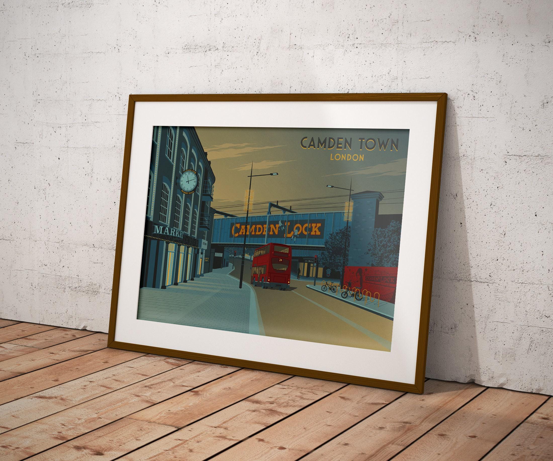 Camden Town London Travel Poster, Camden Lock Bridge, Camden Market ...