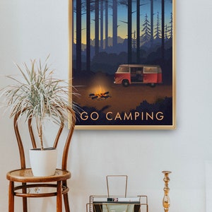 Go Camping Travel Poster, Camper Van Print, Wild Camping, Outdoor ...