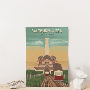 Saltburn by the Sea Travel Poster, Yorkshire Seaside Print, Saltburn ...