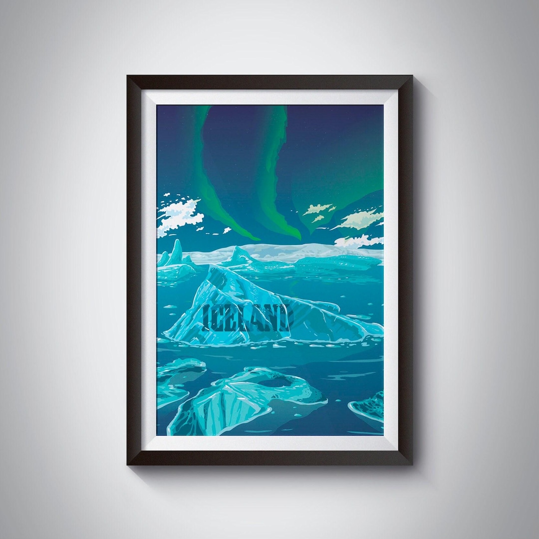 Iceland Travel Poster, National Park Print, Northern Lights ...