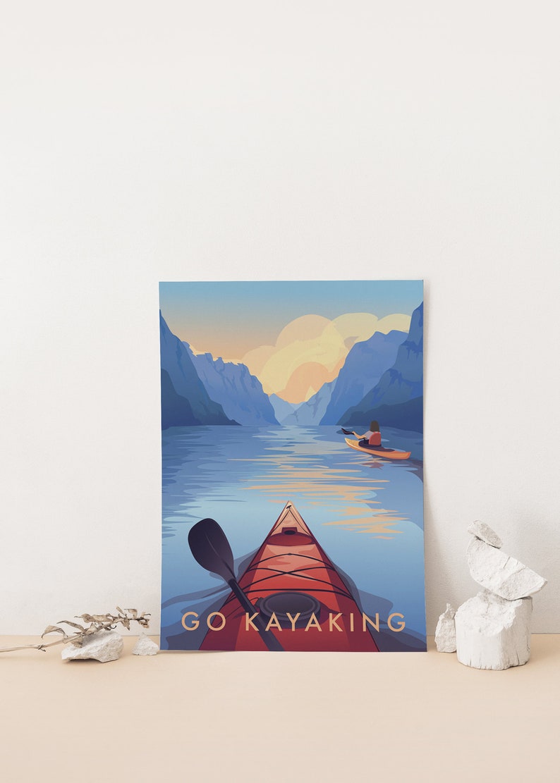 Go Kayaking Print Travel Poster Canoeing Adventure Kayaker | Etsy