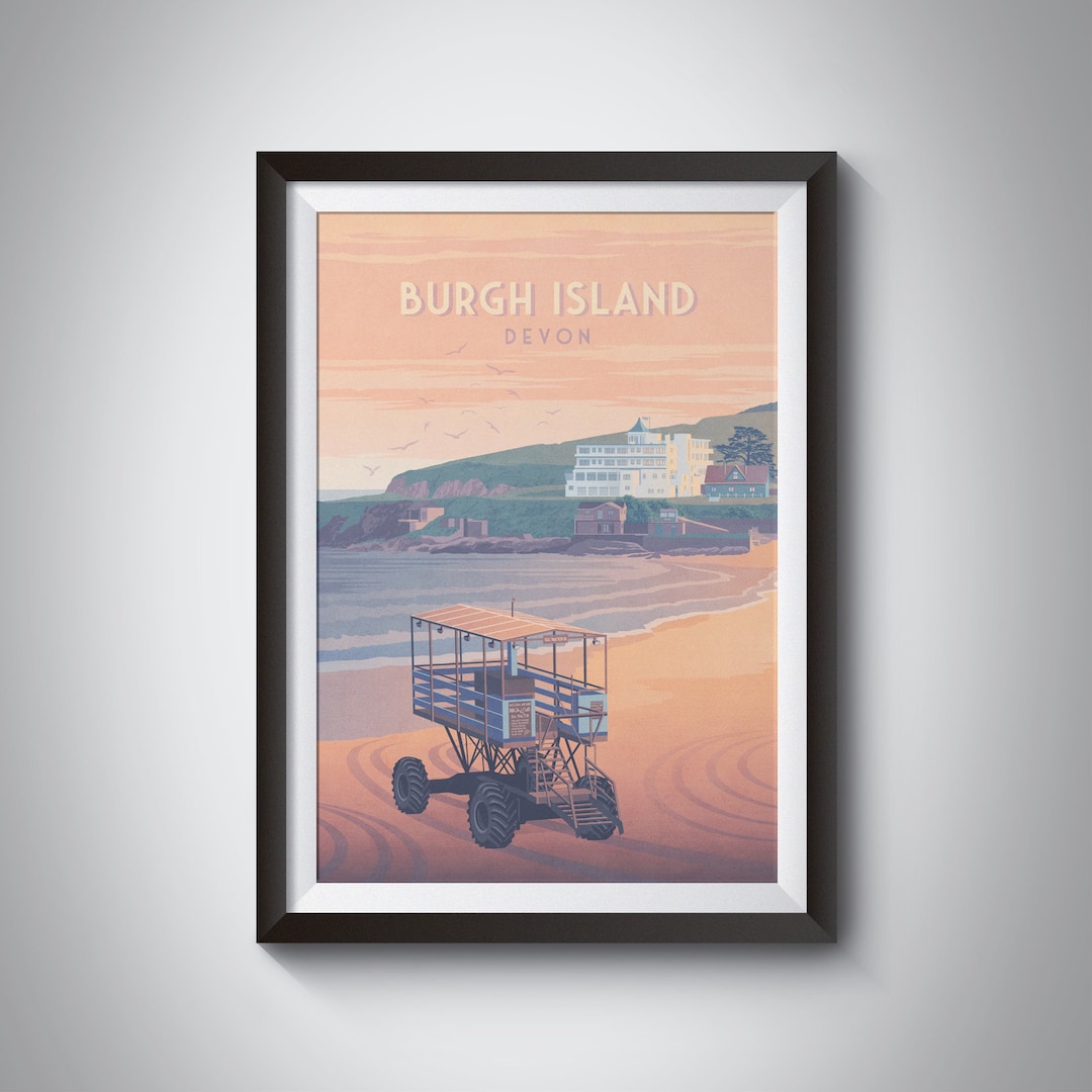 Burgh Island Poster, Devon Travel Print, Bigbury on Sea Wall Art, Burgh ...