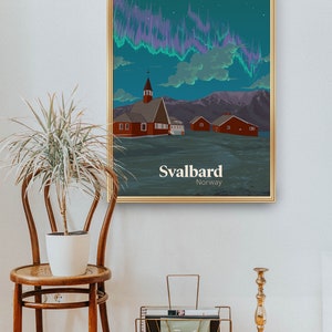 Svalbard Travel Poster, Norway Art Print, Longyearbyen, Arctic Circle ...
