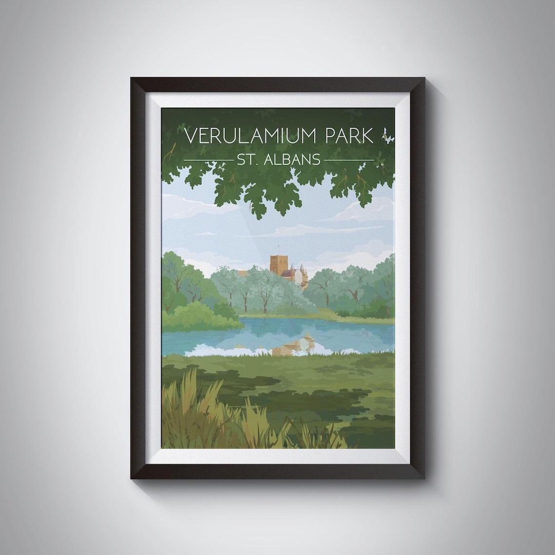 Verulamium Park Poster, St Albans Travel Print, St Albans Abbey Wall ...