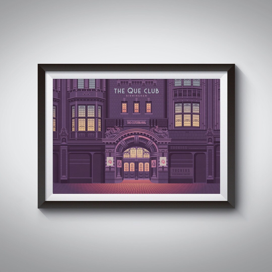 Que Club Poster, Birmingham Architecture Print, in the Que, Atomic Jam ...