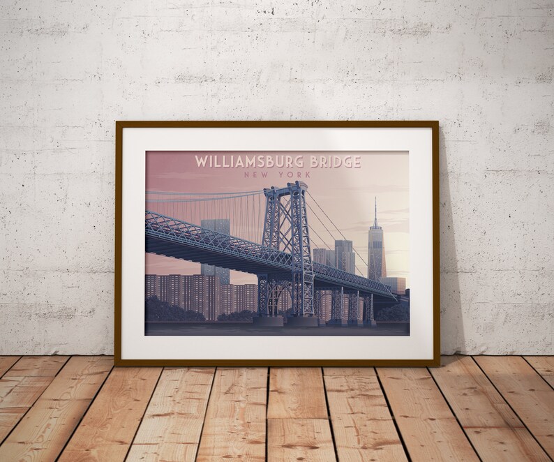 Williamsburg Bridge Poster New York City Travel Poster NYC | Etsy
