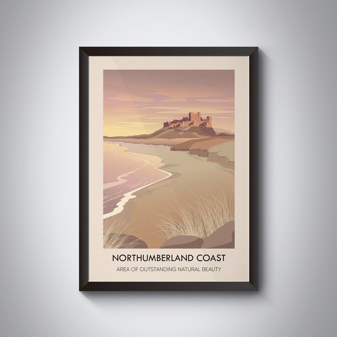 Northumberland Coast AONB Travel Poster, Northeast England, Berwick ...