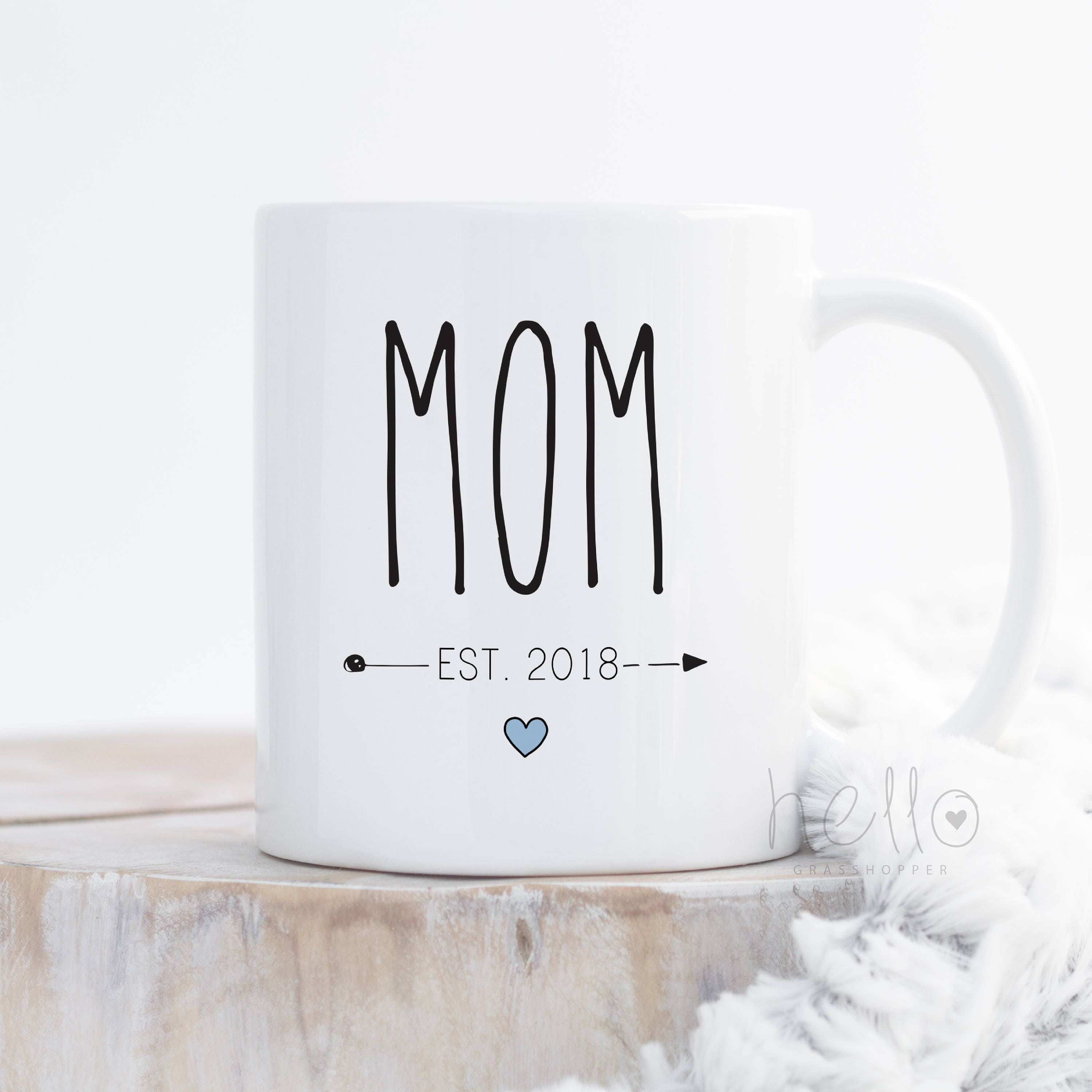 New Mom Mug Mom to Be Gift Mom Established Coffee Mug Heart Boy Blue ...