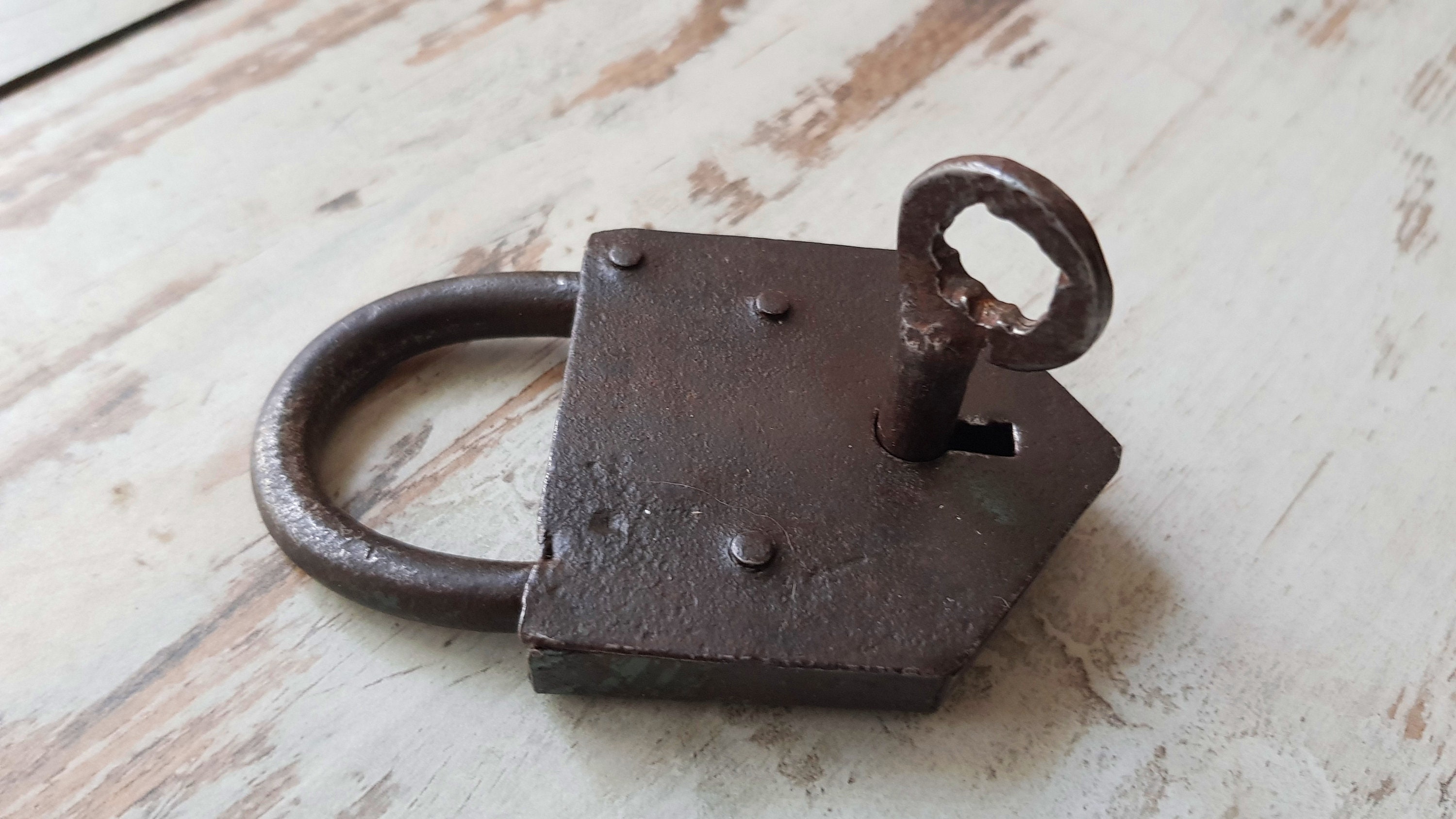 Early 1900's, Antique Rusty Cast Iron Padlock With Its Original Key ...