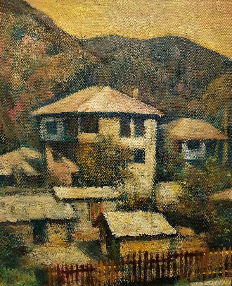 1978, Georgi Kurtev, Oil Painting mountain Houses, Signed and Dated - Etsy