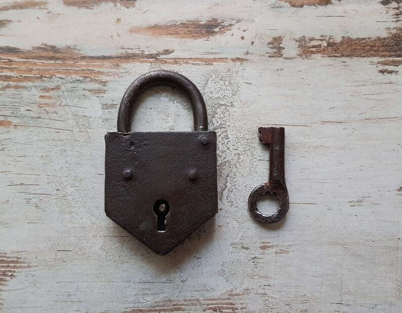 Early 1900's, Antique Rusty Cast Iron Padlock With Its Original Key ...