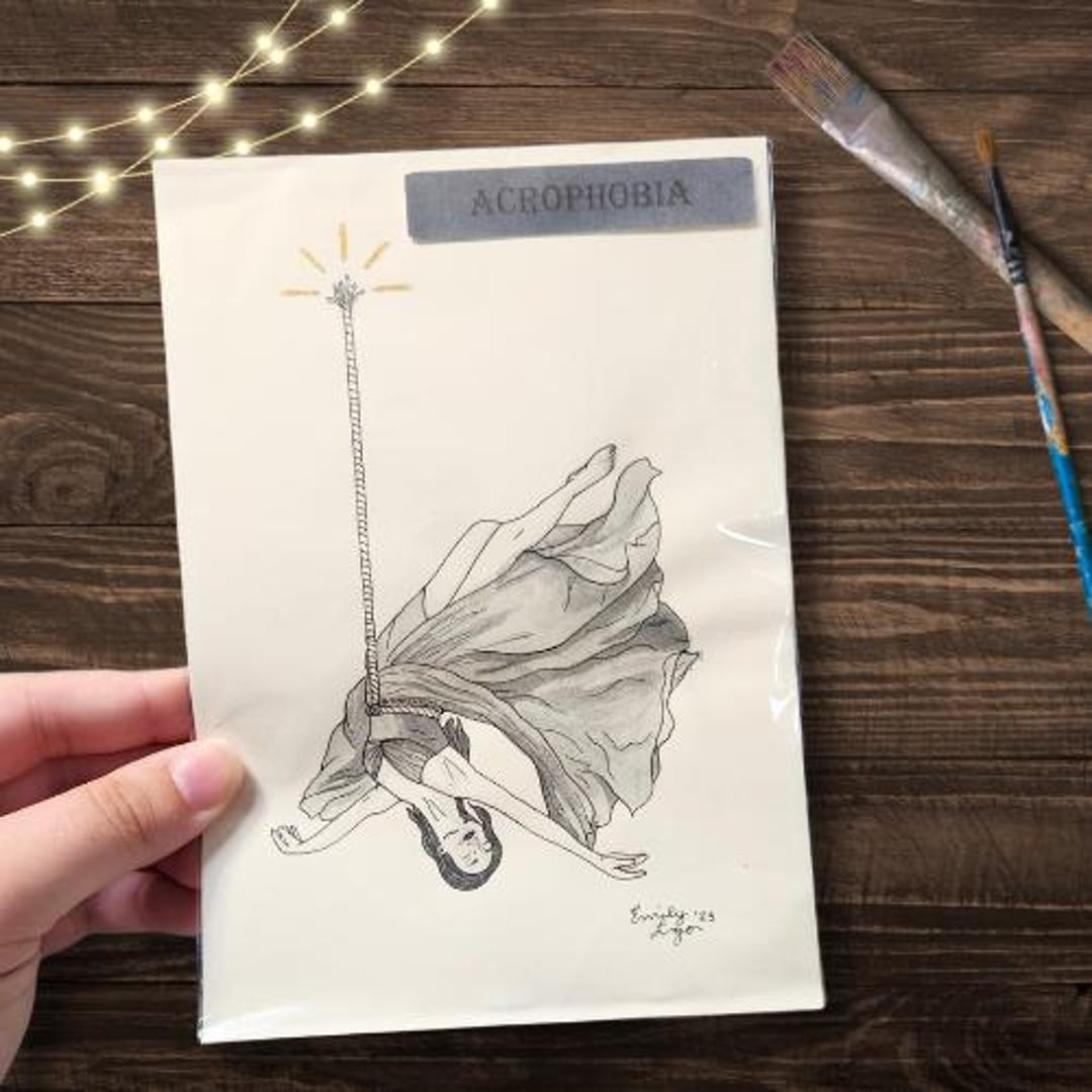 Original Inktober 2023 Drawing – Acrophobia – Fear of Heights | 5x7 ...