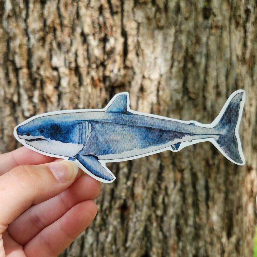 Great White Shark Sticker Watercolor Sticker Shark Art Original Art ...