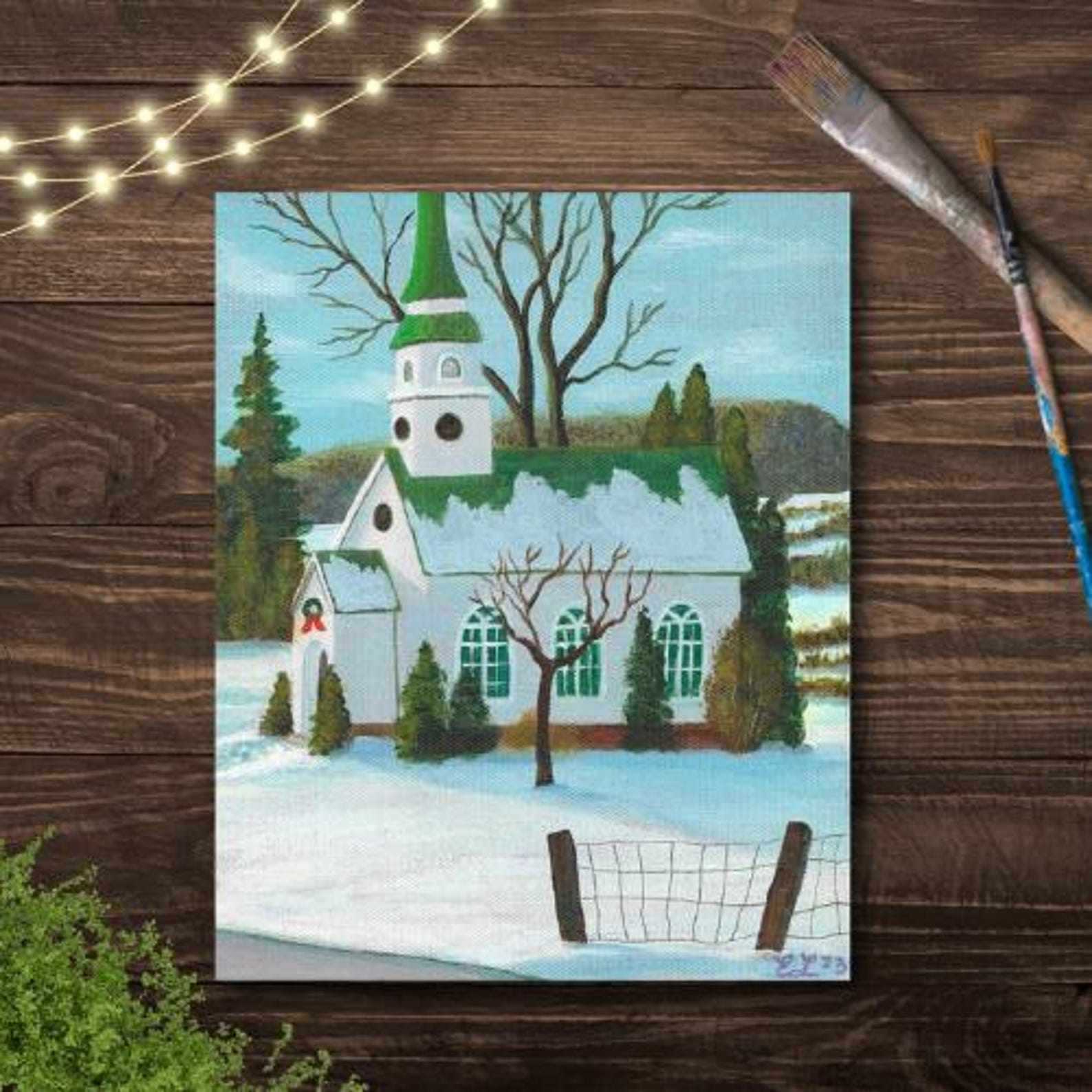 Silent Blessings Art Print - Little White Church in a Cozy Winter Scene ...
