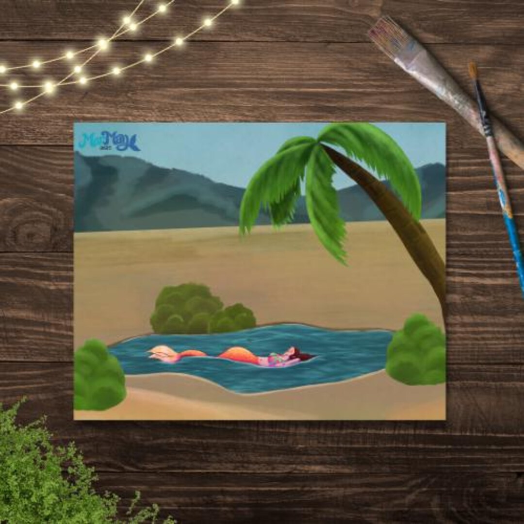 Oasis Mermaid Art Print – 8x10 Mermay Desert Oasis Illustration ...