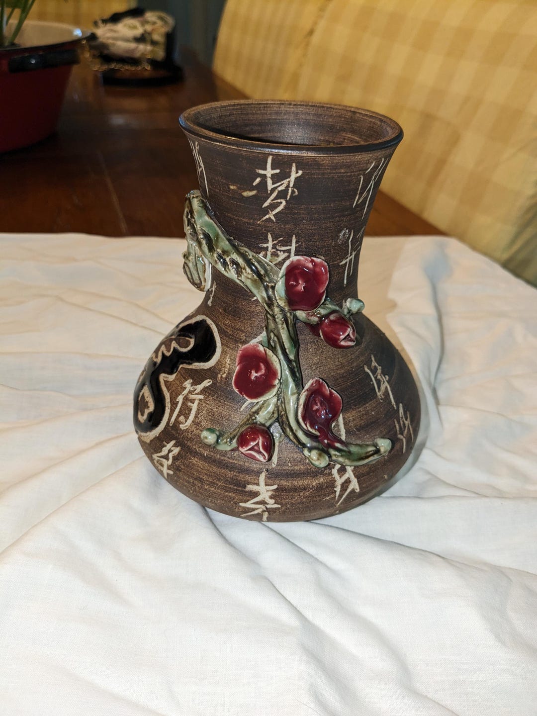 Barbotine Vase: Lotus Flower Pottery, Signed, Early 1900s Vintage ...