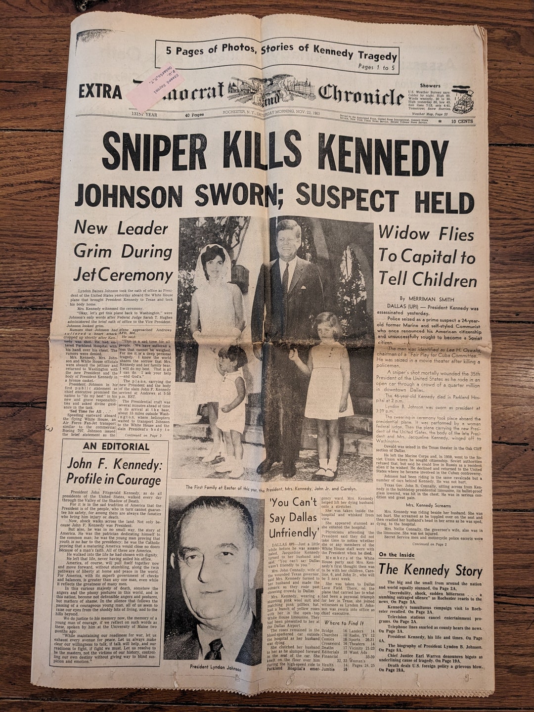 Kennedy Assassination Newspaper: Democrat and Chronicle, Nov 23, 1963 ...