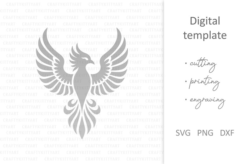 Phoenix Svg. Rising Phoenix Bird Svg Laser Engraving Template. Digital ...